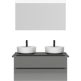 Nobilia Badm&ouml;bel-Set &raquo;Alvene&laquo; vormontiert, mit Soft-Close, 2 Stk. tlg. grau B/H/T: 120,3cmcm x 184,2cmcm x 48,5cmcm, Griffe schwarz