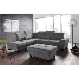 OTTO home Ecksofa &raquo;Cornwall L-Form&laquo; mit Sitztiefenverstellung, Schlaffunktion & Kopfteilverstellung grau Struktur fein (100% Polyester);Luxus-
