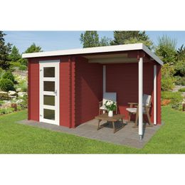 Lasita Maja Gartenhaus &raquo;Jelle 175 Plus&laquo; Blockbohlenhaus 28mm mit Anbau rot Massivholz ohne Fu&szlig;boden, R&uuml;ckwand, ohne Dacheindeckung