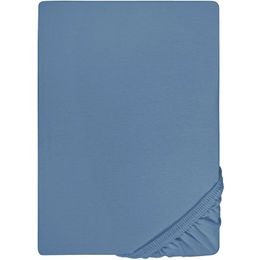 Biberna Spannbettlaken &raquo;Marc&laquo; aus Baumwolle, f&uuml;r Matratzen bis 22 cm H&ouml;he, Bettlaken, Spannbetttuch blau Jersey, Obermaterial: 100% Baumwolle B/L: 200cm, 1 