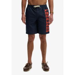 Superdry Herren Badeshorts &raquo;LOGO 19 BOARDSHORT&laquo; lockere Passform, bedruckte Optik, aus Polyester blau S, N-Gr