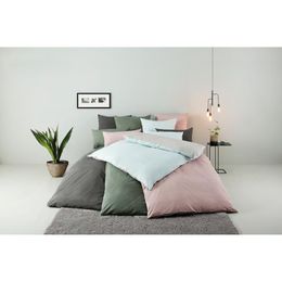 Bruno Banani Wendebettw&auml;sche &raquo;Merlin in Gr. 135x200 oder 155x220 cm&laquo; 2 Stk. Baumwollbettw&auml;sche, Leinen-Look in Melange-Optik gr&uuml;n Biber, Obermaterial: 100% 
