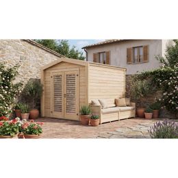 Weka Gartenhaus &raquo;Killarney&laquo; Doppelt&uuml;r mit Lamellen, inkl. Sitztruhe beige Massivholz ohne Fu&szlig;boden, ohne Dacheindeckung