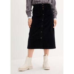 bonprix Damen bonprix Cordrock mit Stretch, mit durchgehender Knopfleiste, mit G&uuml;rtelschlaufen schwarz 38