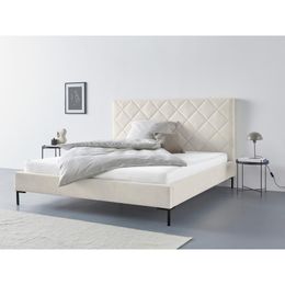 Home Affaire Polsterbett &raquo;Charlott&laquo; Modernes Polsterbett mit oder ohne Lattenrost beige L&auml;nge B: 215cm x 194cm, Strukturstoff ohne Lattenrost, H&ouml;he 