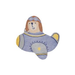 Smart Kids Kinderteppich &raquo;Anton&laquo; Motivform 1,2 mm H&ouml;he handgefertigt aus Naturfasern, Out Shape-Format Flieger, Kinderzimmer blau Wolle B : 120cm 1 
