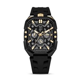 Police Herren Chronograph &raquo;Bullhead&laquo; Quarzuhr, Armbanduhr, Herrenuhr, Lederarmband, analog, Stoppfunktion schwarz Einheitsgr&ouml;&szlig;e