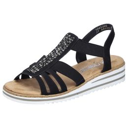 Rieker Damen Keilsandalette , Sommerschuh, Sandale, Keilabsatz, mit Gummiz&uuml;ge f&uuml;r guten Sitz schwarz 38