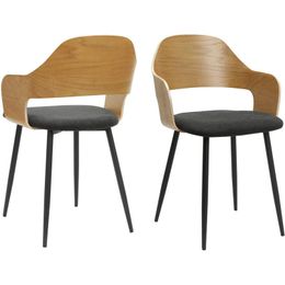 OTTO home Esszimmerstuhl &raquo;Belleville&laquo; (Set) 2 Stk.R&uuml;ckenlehne in Eichenfurnier, Beine aus Metall braun Stoff B/H/T: 53cm x 76cm x 55cm, 2 Stk., 
