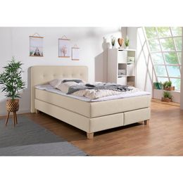 Home Affaire Boxspringbett &raquo;Fargo&laquo; inkl. Topper, in 3 Matratzenarten, in Samt- oder Strukturstoff beige Struktur fein (100% Polyester);Samtstoff (100%