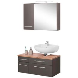 Welltime Badm&ouml;bel-Set &raquo;Davos&laquo; 3 Stk. tlg. grau Holzwerkstoff, MDF, Melamin Siphonausschnitt rechts