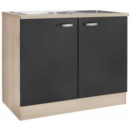 Optifit Sp&uuml;lenschrank &raquo;Faro&laquo;, mit Metallgriffen, Breite 100 cm grau akaziefarben, B/H/T: 100cm x 84,8cm x 60cm, T&uuml;ren: 2 Stk.