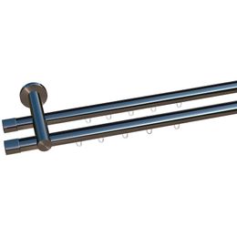 Indeko Gardinenstange &raquo;Consul&laquo; &Oslash; 20 mm 2 l&auml;ufig-l&auml;ufig Wunschma&szlig;l&auml;nge Innenlauf Komplett-Set inkl. Gleitern und Montagematerial silber Aluminium B/L: 
