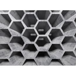 Livingwalls living walls Fototapete &raquo;Designwalls Honeycomb Structure 1&laquo; glatt Vlies, Wand, Schr&auml;ge, Decke grau Vlies B/L: 3,5m x 2,55m