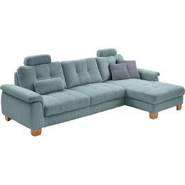 Die PlanBar Ecksofa &raquo;PP-LA19101 L-Form, Breite 316 cm&laquo; wahlweise mit Schlaffunktion und verstellbaren Kopfst&uuml;tzen, in Cord blau 88% Polyester;12% 