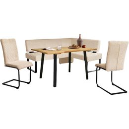 OTTO home Eckbankgruppe &raquo;Oliver&laquo; Set, 4-tlg, 4 Stk. tlg. Eckbank mit Wellenunterfederung im Sitz, Tisch Massiv Eiche wei&szlig; 92% PES, 8% Naylon B/H/T: 