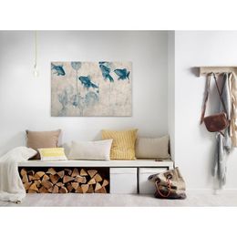 A.S. Cr&eacute;ation Leinwandbild &raquo;pond&laquo; Kunst Tiere 1 Stk. tlg. Keilrahmen Bild Fische Asiatisch Koi Leinwand-Bild Wohnzimmer modern blau Holz, Stahl B/H/T: 90cm x 60cm, 