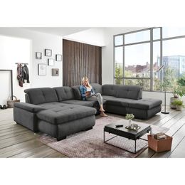 Die PlanBar Ecksofa &raquo;MP-IN16012 U-Form, mit Federkern-Polsterung&laquo; inkl. Sitztiefenverstellung wahlweise mit weiteren Funktionen grau 85% Polyester;15%