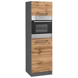 KOCHSTATION Backofenumbauschrank &raquo;KS-Tulsa&laquo; 60 cm breit, 200 cm hoch, f&uuml;r Einbaubackofen, schwarze Metallgriffe braun grafit, B/H/T: 60cm x 200cm x 