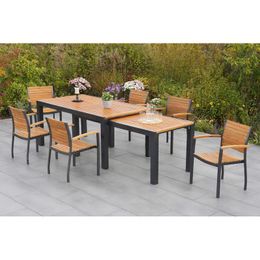 Merxx Garten-Essgruppe &raquo;Santorin&laquo; 7 Stk. tlg. grau Aluminium, Massivholz Einheitsgr&ouml;&szlig;e