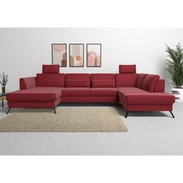 Sit & More sit&more Wohnlandschaft &raquo;Olsen U-Form&laquo; inklusive Sitztiefenverstellung, optional Schlaffunktion, 15cm hoch rot 100% Polyester B/H/T: 335cm x 88cm x 