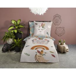 Good Morning Kinderbettw&auml;sche &raquo;Momo&laquo; 2 Stk. Mikrofaser, 135x200, Pflegeleicht, Wendeoptik, Kind, Boho, Mond, Sand beige Microfaser, Obermaterial: 100%