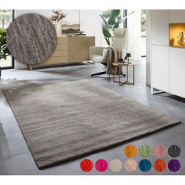 Theko Wollteppich &raquo;Holi&laquo; rechteckig 13 mm H&ouml;he Uni-Farben, leicht meliert, reine Wolle, handgewebt mit Kn&uuml;pfoptik grau Schurwolle B : 140cm 1 Stk., 