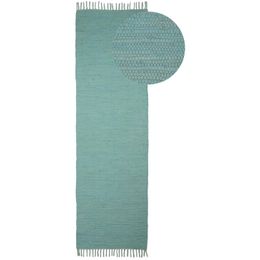 CarpetFine Teppich &raquo;Kelim Chindi uni, auch als L&auml;ufer&laquo; rechteckig 5 mm H&ouml;he Wendeteppich, reine Baumwolle, handgewebt, Uni-Farben, mit Fransen blau 