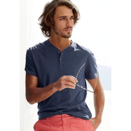 H.I.S. H.I.S Herren Henleyshirt Kurzarmshirt mit Henleykragen, strukturierte Baumwolle blau M (48/50)