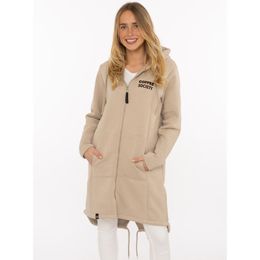 Zwillingsherz Damen Kurzmantel &raquo;"Morning Coffee"&laquo; gro&szlig;e Stickerei hinten, Taschen, Rei&szlig;verschlu&szlig; beige M