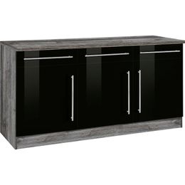KOCHSTATION Unterschrank &raquo;KS-Samos&laquo; Breite 150 cm schwarz Holzwerkstoff eiche vintage, B/H/T: 150cm x 85cm x 60cm, Schubladen: 3 Stk. T&uuml;ren: 3 Stk.