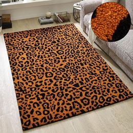 OTTO home Wollteppich &raquo;Gabbo Leo, Leopardenmuster, handgearbeitet&laquo; rechteckig 14 mm H&ouml;he reine Wolle, Uni, Wohnzimmer, Schlafzimmer, Esszimmer orange 
