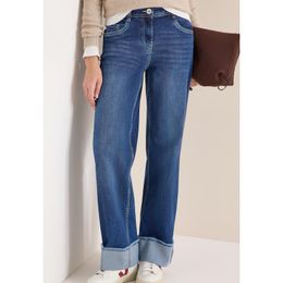 Cecil Damen 5-Pocket-Jeans &raquo;Style NEELE&laquo; Wide Leg Washed-Look Jeans mit Aufschlag 34, L&auml;nge 32
