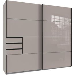 wimex Schwebet&uuml;renschrank &raquo;Saigon&laquo; mit Glaselementen, 2 T&uuml;ren, 225cm breit grau Holzwerkstoff B/H/T: 225cm x 208cm x 64cm, Schubladen: 3 Stk. T&uuml;ren: 2 Stk.