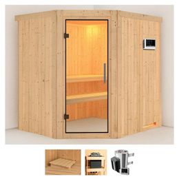 Karibu Sauna &raquo;Laila&laquo; Set, Ofen 3,6 kW externe Strg.easy beige Saunaofen, externe Steuerung, 3,6 kW