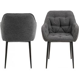ACTONA GROUP Esszimmerstuhl () Essstuhl Anthrazit, Beine mattschwarzem Stahl und Tuftings, 2er Set grau 96% Polyester / 4% Acryl B/H/T: 58cm x 83cm x 