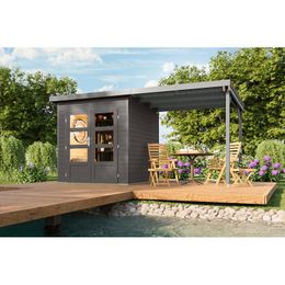 Karibu Gartenhaus &raquo;Plutino 1 SET, in verschiedenen Farben&laquo; inkl. Anbaudach Massivholz ohne Fu&szlig;boden, Blechdach