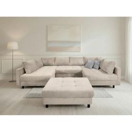 OTTO home Wohnlandschaft &raquo;Antonia U-Form, B: 298 cm, inkl. Hocker, Federkernpolsterung&laquo; extra gro&szlig;e Liegefl&auml;che, 282x178cm, inkl. 3 Zierkissen beige 