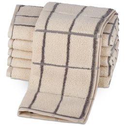 Ross Gaestehandtuecher &raquo;&Uuml;berkaro 9032&laquo; 100% Baumwolle, made in Germany beige Frottier, Frottier B/L: 30cmx50cm, 6 Stk., Karo Streifen, 6 