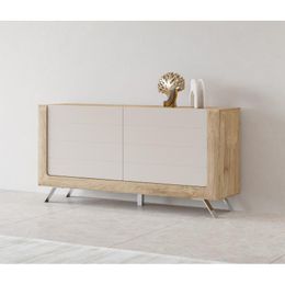 Home Affaire Sideboard &raquo;Kasai&laquo; Breite 160,5 cm, mit 2 T&uuml;ren beige B/H/T: 160,5cm x 81cm x 44cm, eiche harbor gold/kashmir, 2 Stk.