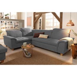 Home Affaire Ecksofa &raquo;Lyla fester Sitzkomfort, bequeme Armlehnen, Breite 275cm, L-Form&laquo; wahlweise mit R&uuml;ckenfunktion und Bettfunktion grau Luxus-