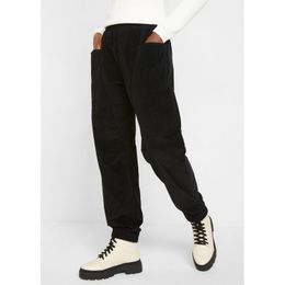 bonprix Damen bonprix Cordhose aus Baumwoll-Mix, mit gro&szlig;en Eingrifftaschen, lockere Passform schwarz 56, N-Gr