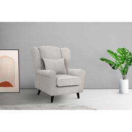 Home Affaire Sessel &raquo;Ohrensessel CHISTELLE, wahlweise mit Polsterhocker&laquo; mit Wellenunterfederung, Ma&szlig;e: B/T/H: 81/87/99 cm beige 100% Polyester Boucl&eacute;