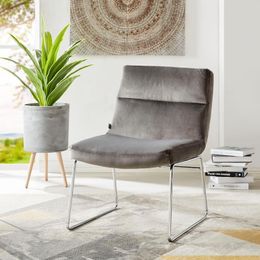 Home Affaire Sessel &raquo;Gil, Loungesessel Wohnzimmer,&laquo; Samtvelours Bezug, in drei Farbvarianten, Sitzh&ouml;he 47,5 cm grau Samtvelours (100% Polyester) 