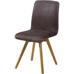 massivline&more 4-Fu&szlig;stuhl &raquo;Karla, Stuhl, Esszimmerstuhl, K&uuml;chenstuhl&laquo; () 2 Stk.Massivholz: Wildeiche ge&ouml;lt grau Polyester B/H/T: 48cm x 92cm x 56cm, 