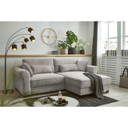 ED EXCITING DESIGN Ecksofa &raquo;Angelina L-Form&laquo; mit Bettfunktion, Bettkasten & 4 Zierkissen grau 92% Polyester, 8% Nylon B/H/T: 255cm x 92cm x 185cm, 