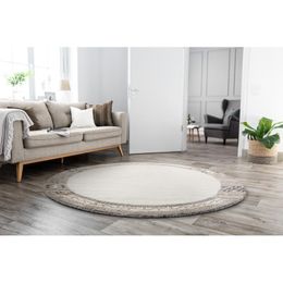 Theko Wollteppich &raquo;Royal Natur 6030&laquo; rund 14 mm H&ouml;he reine Wolle, handgetuftet, mit Bord&uuml;re beige Wolle &Oslash; 190cm 1 Stk., 14mm, &Oslash; 190cm