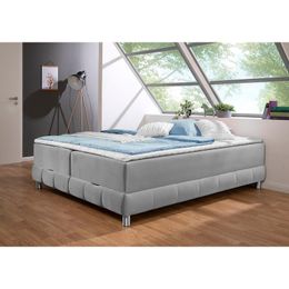Home Affaire Boxspringbett &raquo;Vaasa&laquo; f&uuml;r Dachschr&auml;gen geeignet, inkl. Bettkasten und Topper silber Samtstoff, Liegefl&auml;che B/L: 200cm x 200cm, Gewicht 