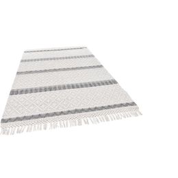 Theko Wollteppich &raquo;Visby - 915&laquo; rechteckig 10 mm H&ouml;he reine Wolle, handgewebt, Scandi Design, mit Fransen wei&szlig; Schurwolle B : 120cm 1 Stk., 10mm, L: 