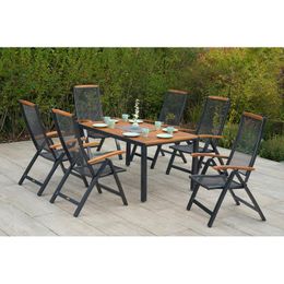 Merxx Garten-Essgruppe &raquo;Tilos&laquo; 7 Stk. tlg. grau Aluminium, Massivholz Einheitsgr&ouml;&szlig;e